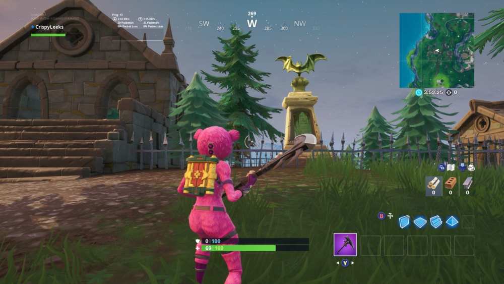 Fortnite: Dance at Bat Statue, Way-Above-Ground Pool, Seat for Giants ...
