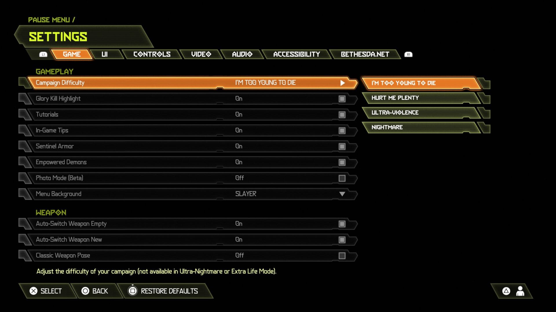 Doom Eternal: How to Change Difficulty - Twinfinite