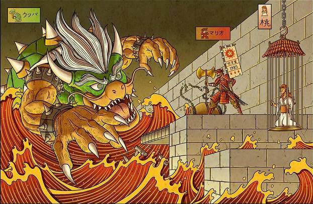 Artist Reimagines Mario Defeating Bowser Using Japanese Mythology ...