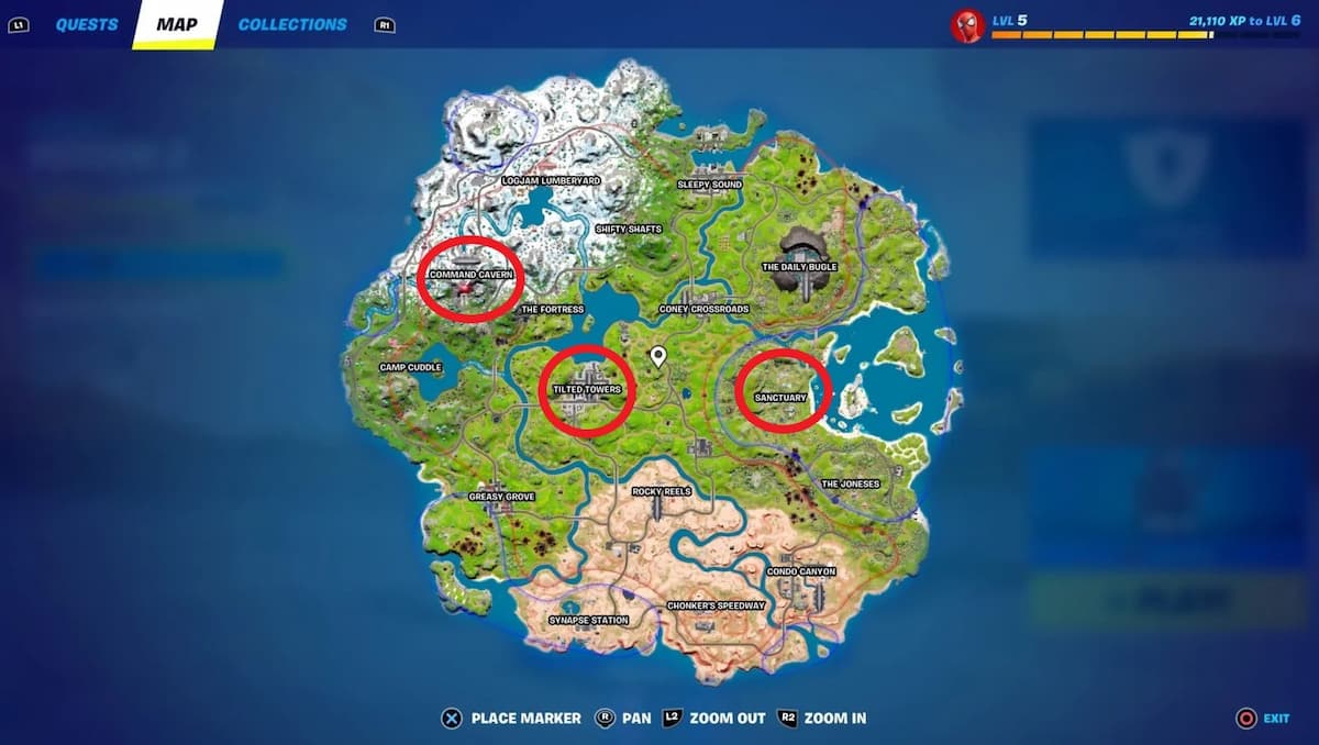 Fortnite: Sanctuary, Tilted Towers & Command Cavern Locations - Twinfinite