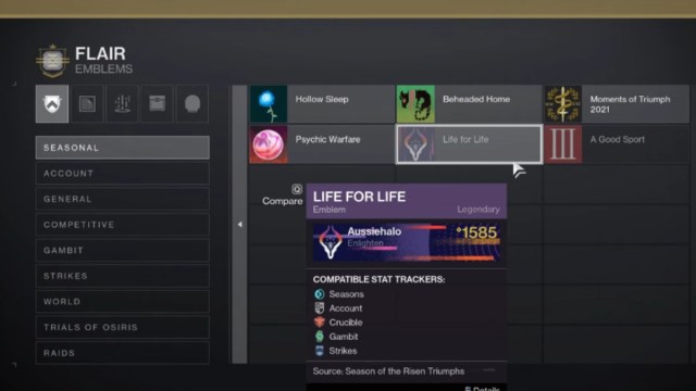How to Get Life for Life Emblem in Destiny 2