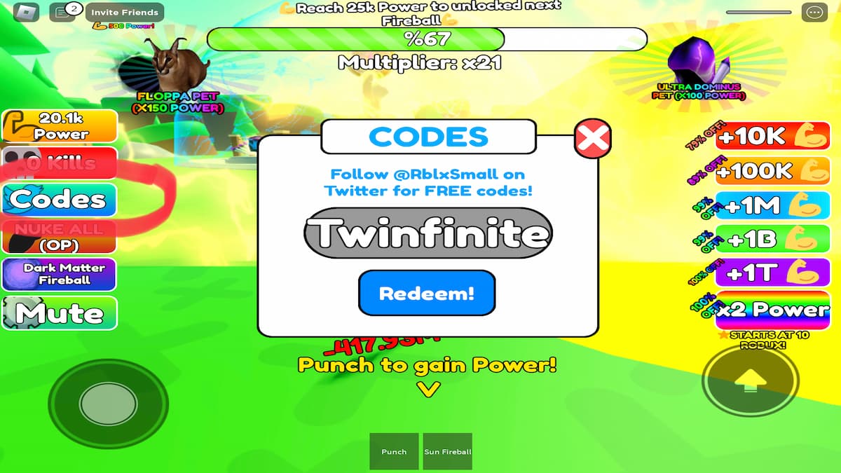 Fireball Punching Simulator Codes - Twinfinite