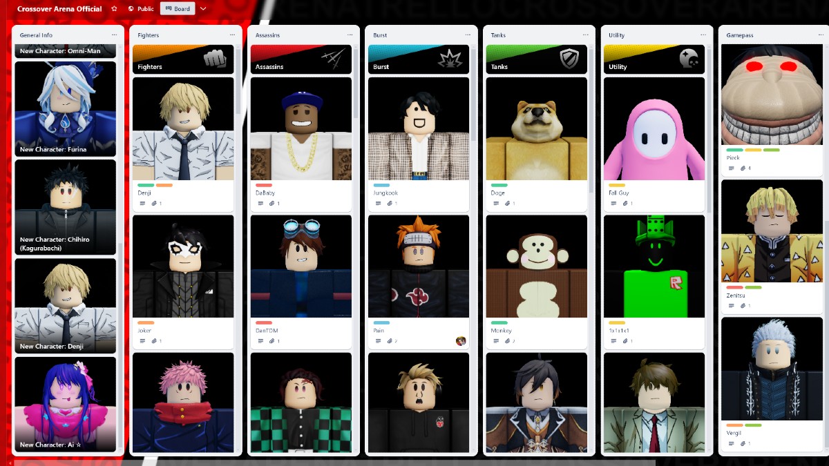 Crossover Arena Trello Link - Twinfinite