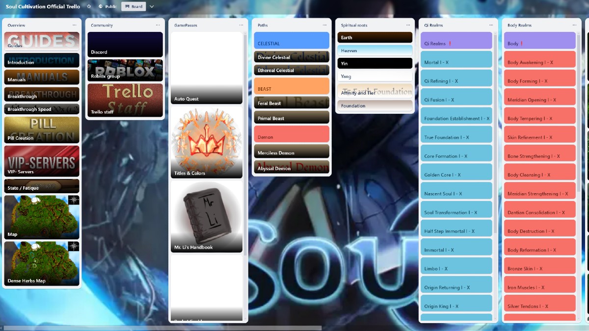 Soul Cultivation Trello Link (2024-11-05) - Twinfinite